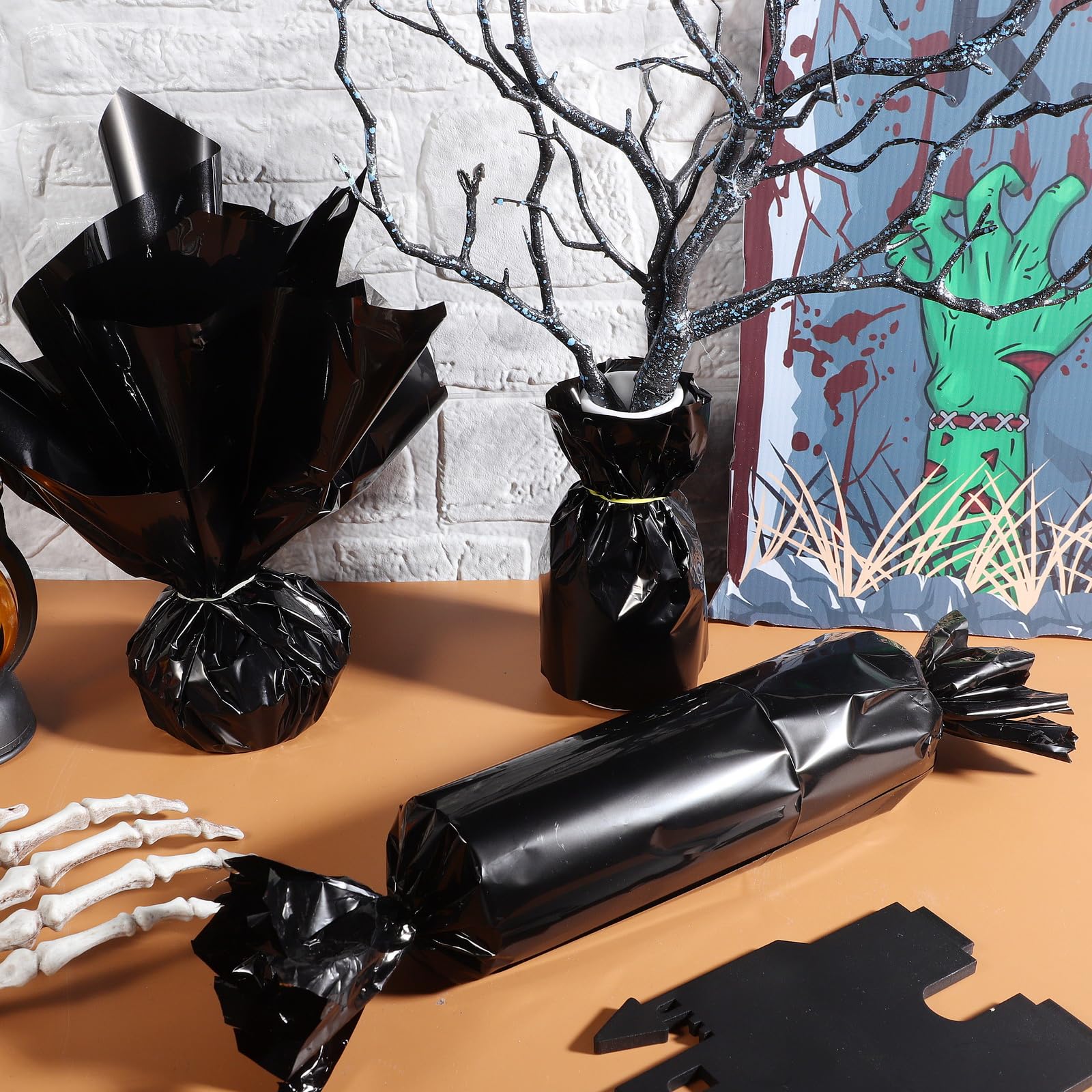 Pengxiaomei 32in x 50 Ft Black Cellophane Wrap for Gift Baskets Flower Halloween Wrapping Paper Cellophane Wrap Roll for Gift Halloween Wrapping (Black)
