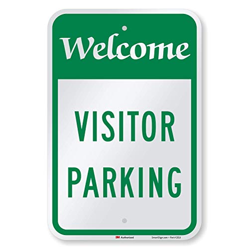 SmartSign - K-7690-EG-12x18 "Welcome - Visitor Parking" Sign | 12" x 18" 3M Engineer Grade Reflective Aluminum Green on White