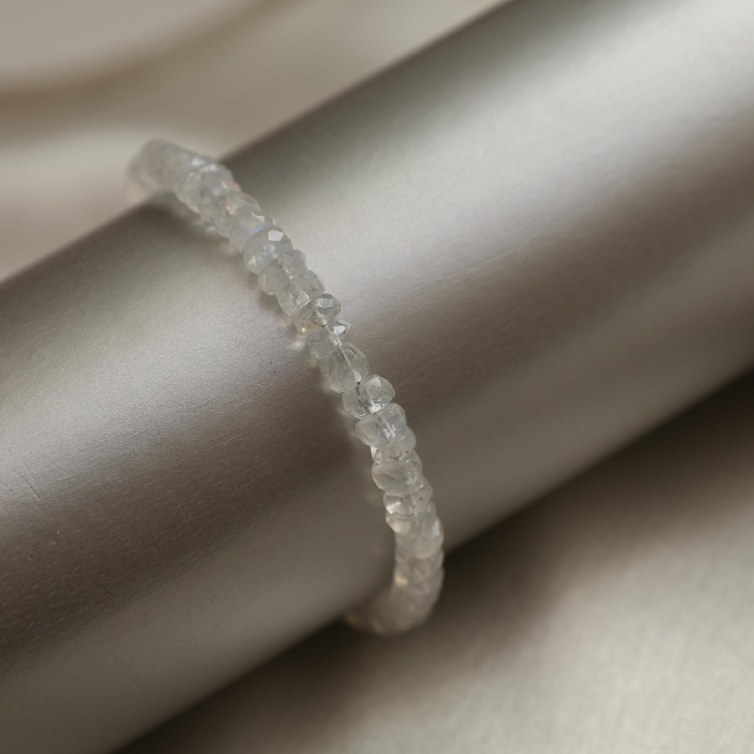 Gempires Rainbow Moonstone Beaded Bracelet, Faceted Beads 4-5 mm, Moonstone Crystal Bracelet for Women, June Birthstone, Gift for Her, 14k Gold Plated 8 inches Adjustable Chain