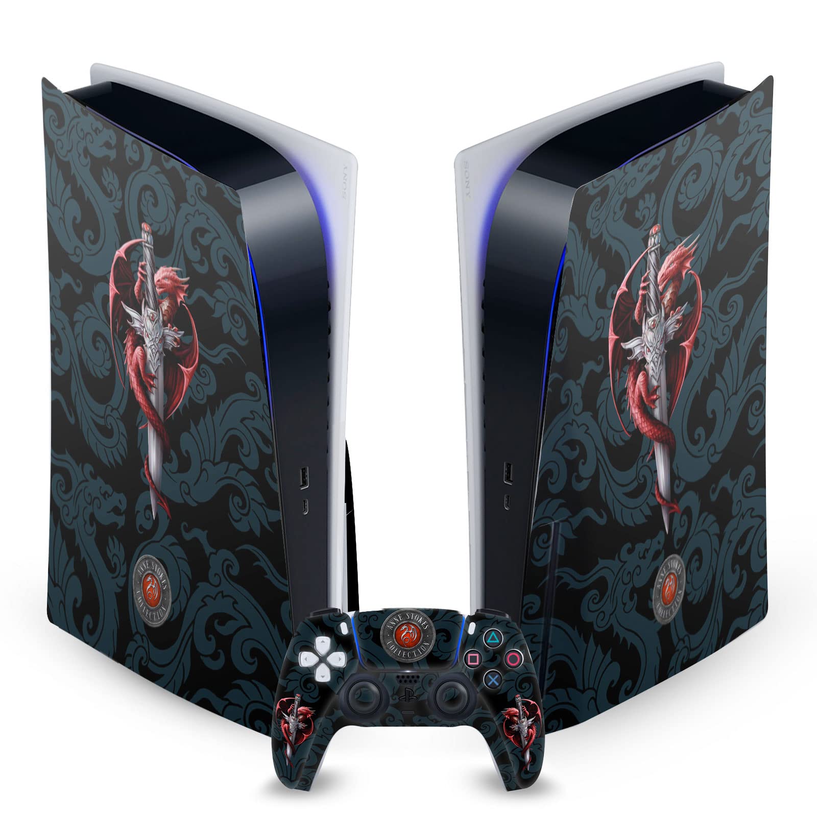 Head Case Designs Officially Licensed Anne Stokes Dragon Dagger Art Mix Matte Vinyl Faceplate Sticker Gaming Skin Case Cover Compatible with Sony Playstation 5 PS5 Disc Console & DualSense Controller