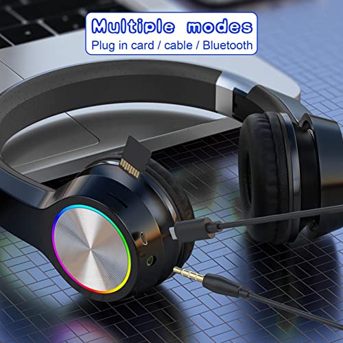 Nsxcdh Wireless Bluetooth Headphones Over Ear, Foldable Stereo Lightweight Earbuds with Built-in Mic & Deep Bass Adjustables Wired Wireless Mode Game Headset for PC Cell Phone (Black)