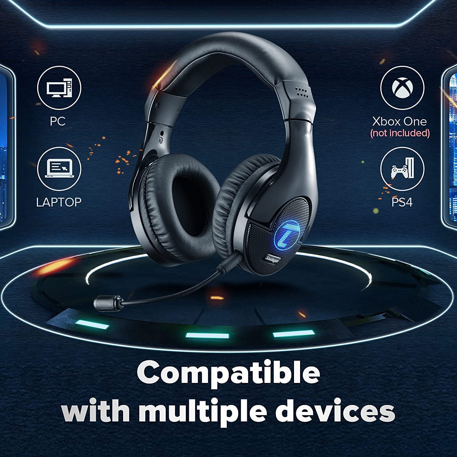 Gaming Headset with Microphone, PC Gaming Headphone for Laptop PS4 Xbox One Nintendo Switch, Noise Canceling UBS Wired Gaming Headsets with Mic, LED Light, THX 7.1 Spatial Surround Sound-G100