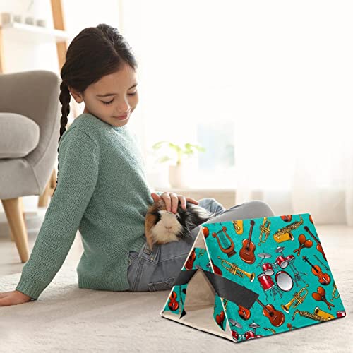 RATGDN Small Pet Hideout Classic Acoustic Guitars Music Hamster House Guinea Pig Playhouse for Dwarf Rabbits Hedgehogs Chinchillas