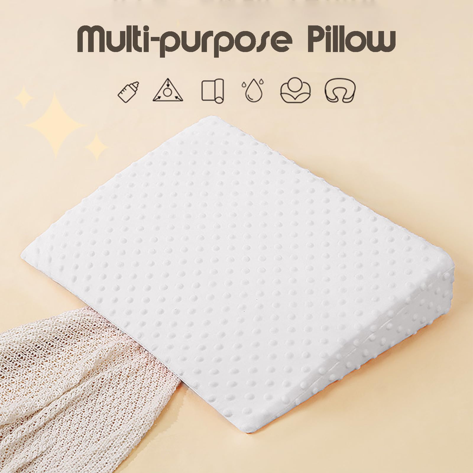 Portable Memory Foam Wedge Pillow,Soft and Cozy Anti-Spit Milk Reflux Pillow,Breathable Bedding Set for Small Boys and Girls Sleeping Pillow(Pink,48cm*38cm)