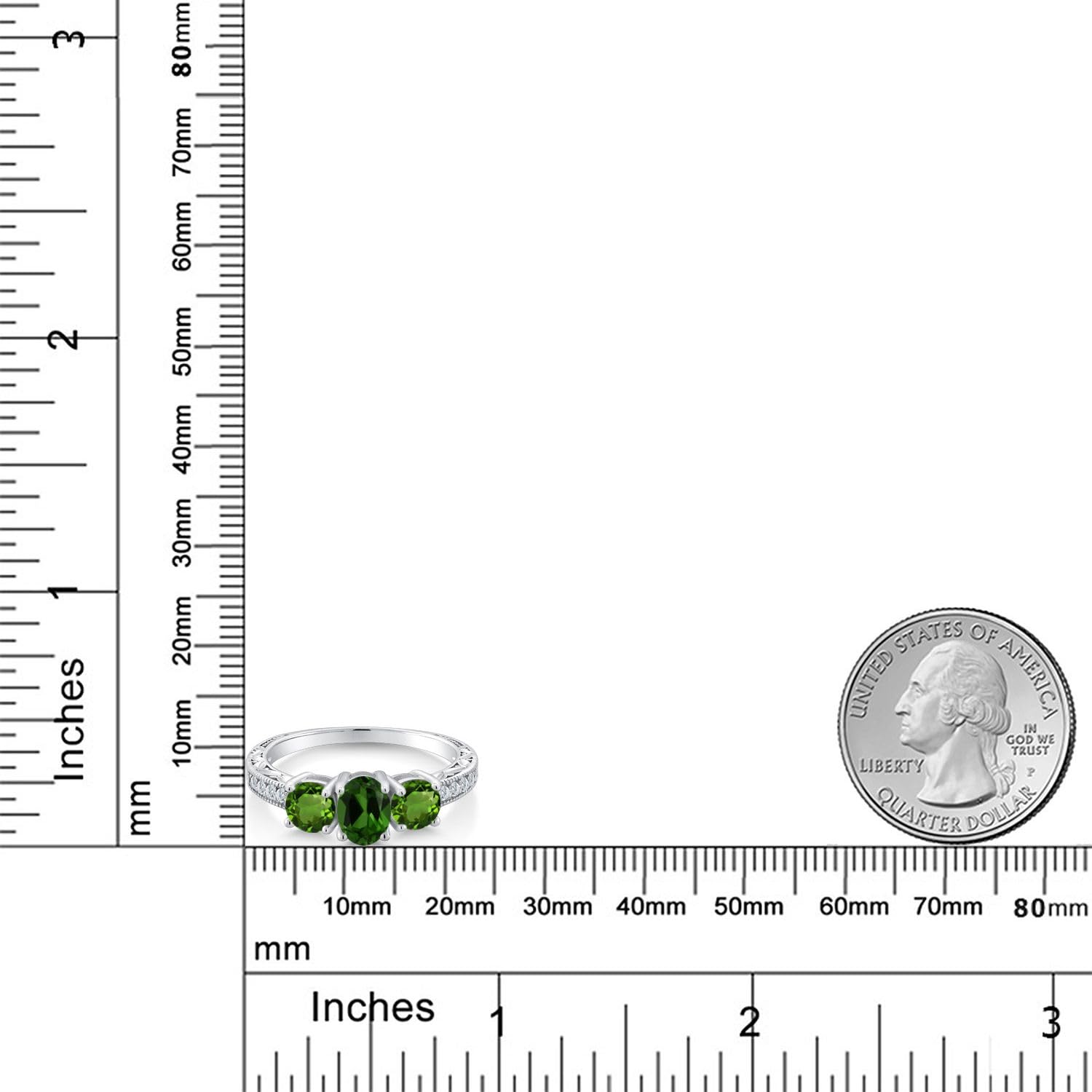 Gem Stone King 925 Sterling Silver Green Chrome Diopside 3-Stone Engagement Ring For Women (1.82 Cttw, Available 5,6,7,8,9) (Size 8)