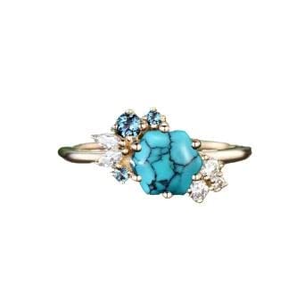 Hexagon cut Turquoise ring rose gold for women vintage unique Turquoise engagement ring cluster marquise diamond wedding promise ring gift