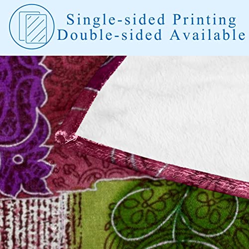 Plush Blanket Throw Blanket Warm Cozy Soft Microfiber Blankets, Patchwork Ethnic Purple Green Tribal