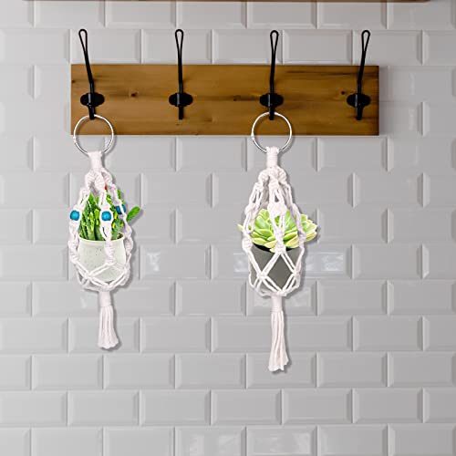 SAVITA 4 Pcs Car Plant Hangers, Mini Macrame Plant Hanger, Rear View Mirror Charm Hanging Plant Holder Accessories for Succulent Chlorophytum Car (White, 4 Styles)