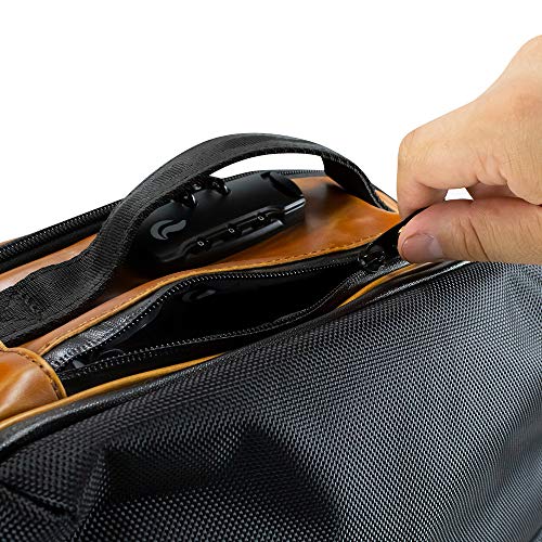 Skunk SoHo Backpack - Smell Proof - Weather Resistant - With Combination Lock (Black/Brown Leather)