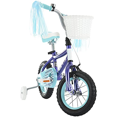 Huffy Zazzle 12” Girl’s Bike with Basket and Streamers, Bell, Training Wheels, Purple