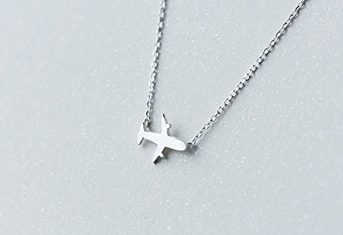 Helen de Lete Original Frosted Women's Airplane 925 Sterling Silver Collar Necklace