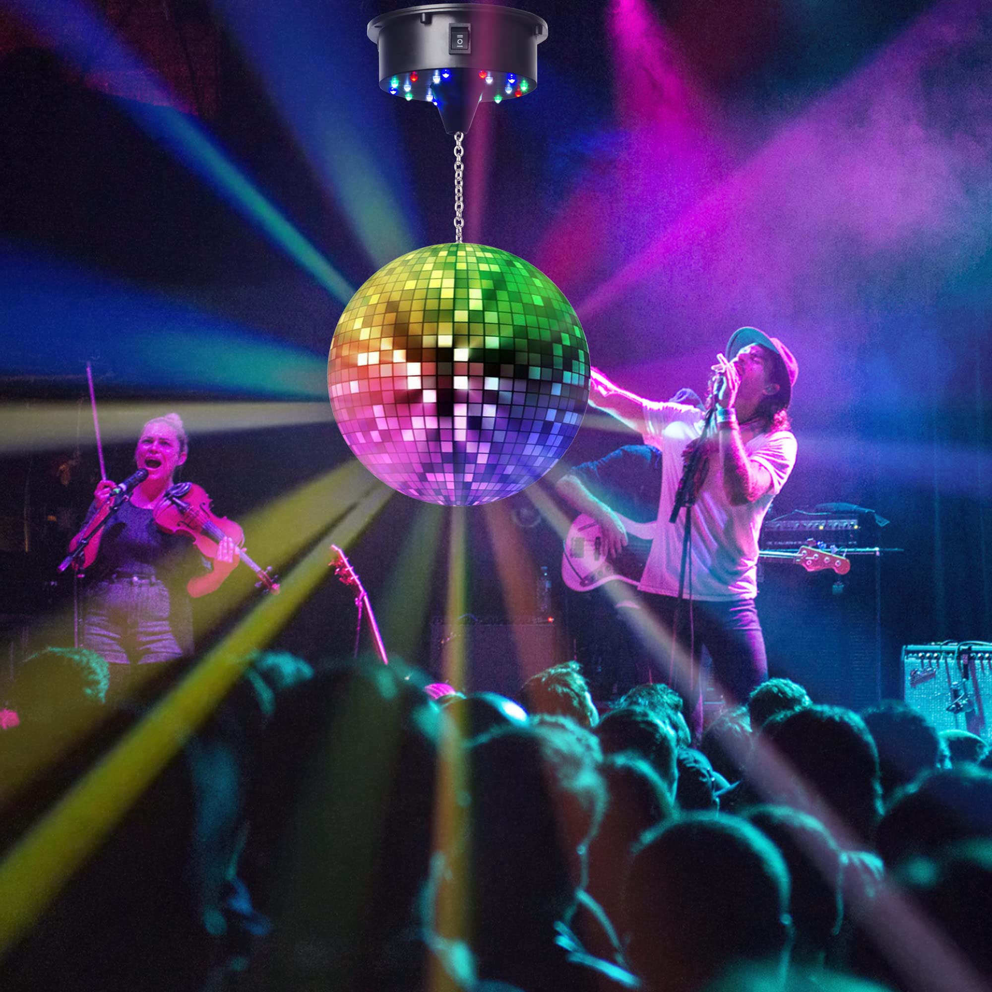 Rotating Motor for Disco Ball-chmakmt 5RPM Electric Motor with LED Lights for Mirror Disco Ball,Christmas Party DJs Bands Pubs Weddings Banquets Birthday Party Decorate