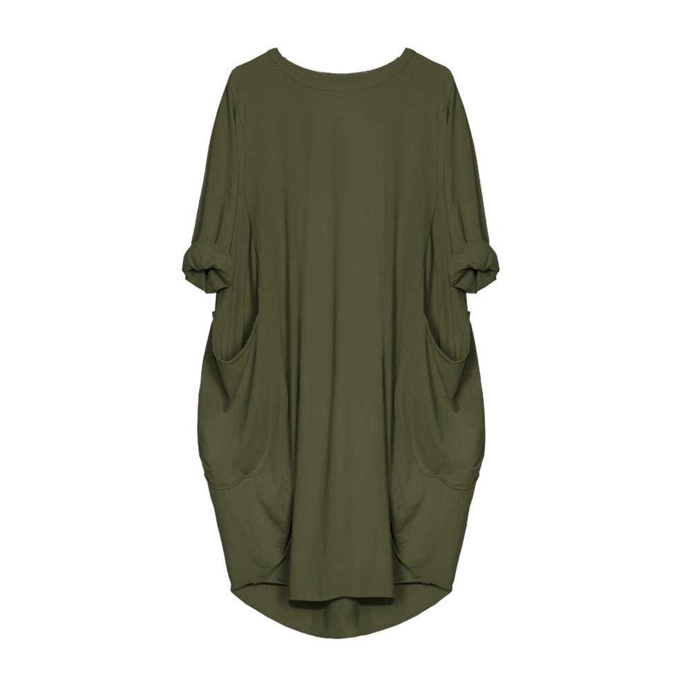 Hotkey Women's Autumn Winter New Loose Letter Print Long Sleeve Pocket Pullover Keen Length Dress Army Green