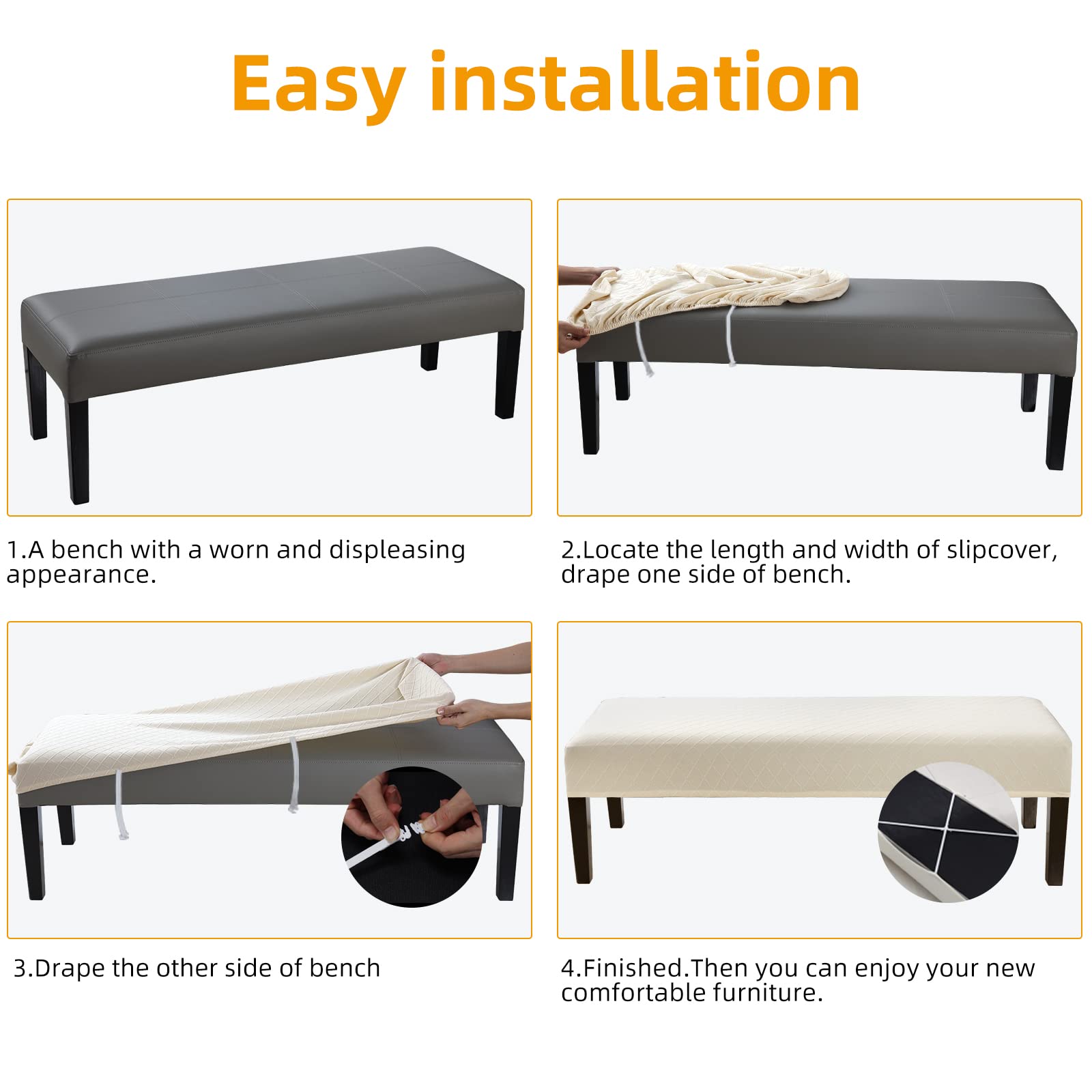 Fuloon Stretch Jacquard Dining Bench Cover - Anti-Dust Removable Bench Slipcover Washable Bench Seat Protector Cover for Living Room, Bedroom, Kitchen (Beige)