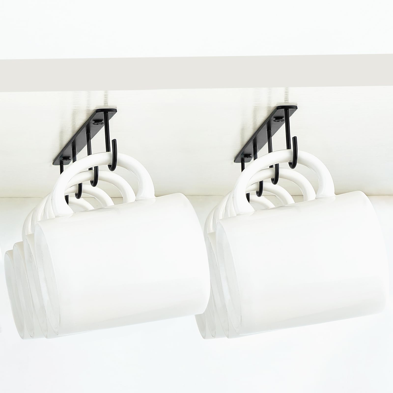 Mkono Under Cabinet Mug Hanger Metal Mug Hooks Coffee Cup Holder with 8 Hooks Simple Coffee Mug Organizer for Cabinet Shelf Modern Mug Storage Display Rack for Kitchen Coffee Bar, Black
