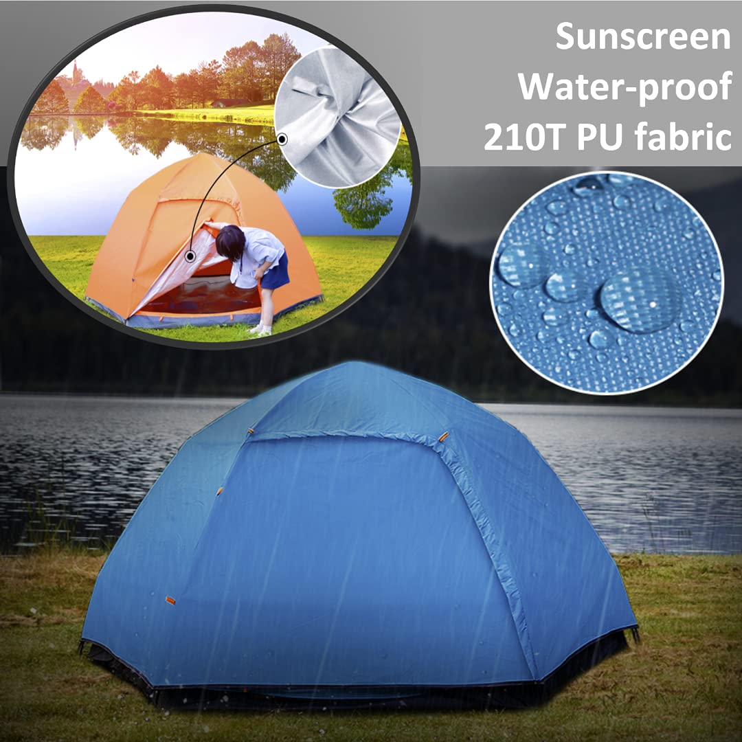 Hikeman Family Camping Tent 4/6/8 People Double Layer Large Tent for Camping Two Doors Four Windows Portable Tent,Automatic Waterproof Windproof Tent for Hiking Mountaineering (Orange)