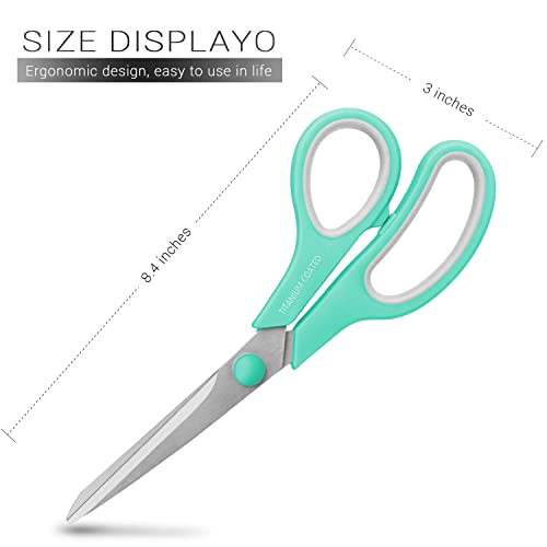 Scissors 8" Multipurpose Scissors Titanium Coated Sturdy Sharp Scissors Right/Left Handed Comfort-Grip Handles for Office Home School Sewing Fabric Craft Supplies Green/Gray