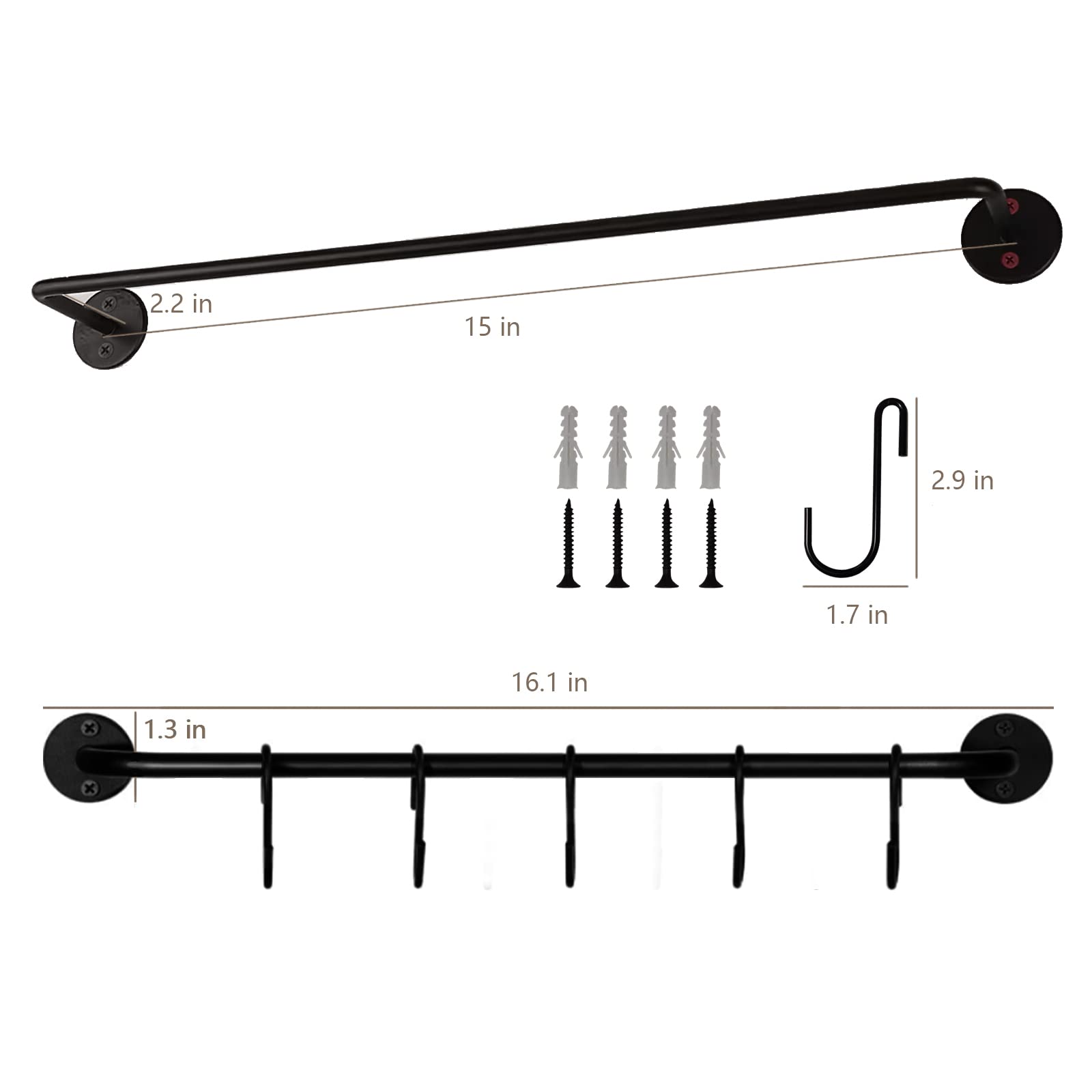 RETOONGKING Coffee Mug Holder Wall Mounted,1PC Coffee Cup Holder Coffee Mug Rack for Wall Black Metal Rod with 5 Removable Hooks,Organize Cooking Utensils or Mugs for Kitchen Restaurant Bar (1)