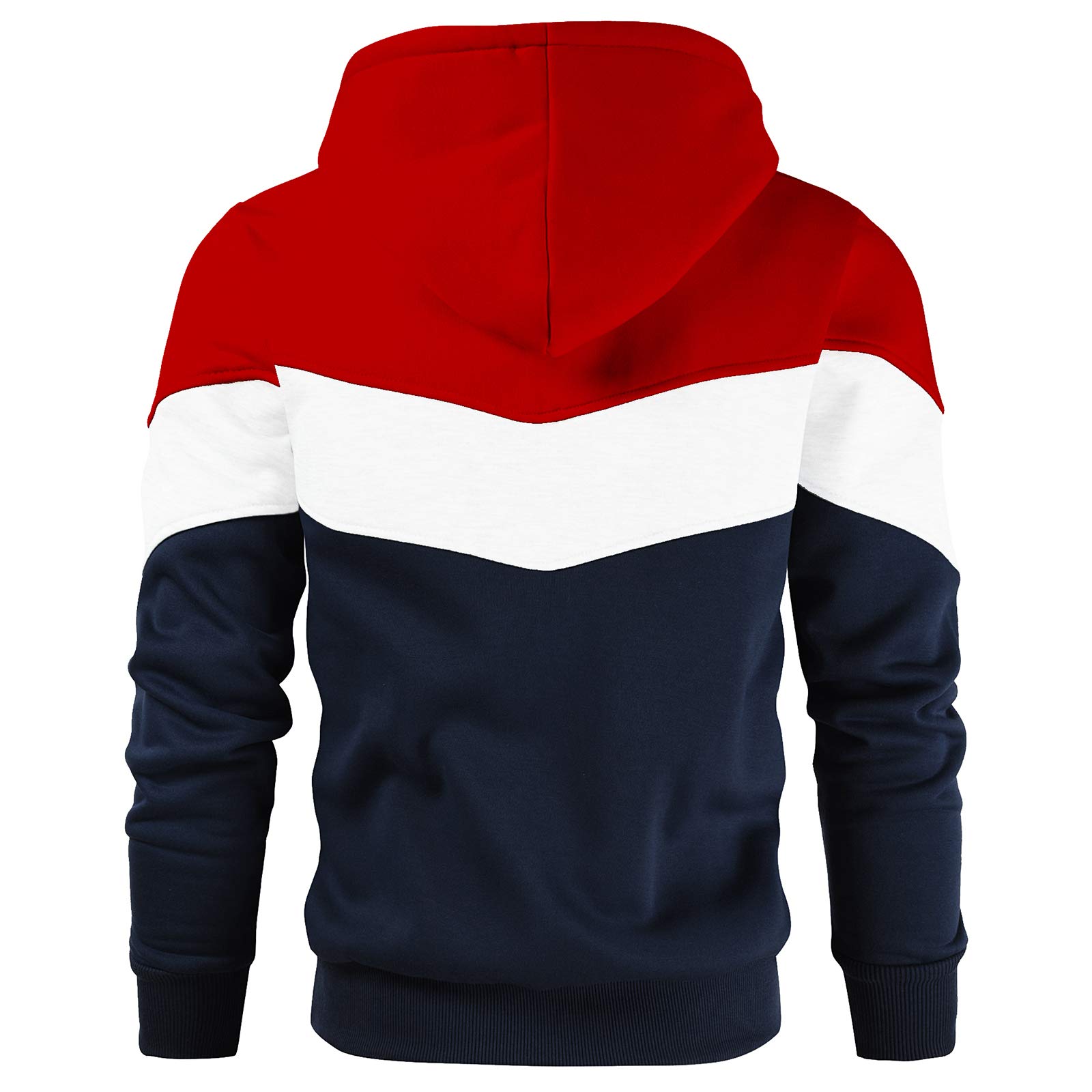Gesean Men's Novelty Color Block Pullover Fleece Hoodie Long Sleeve Casual Sweatshirt with Pocket Red Large