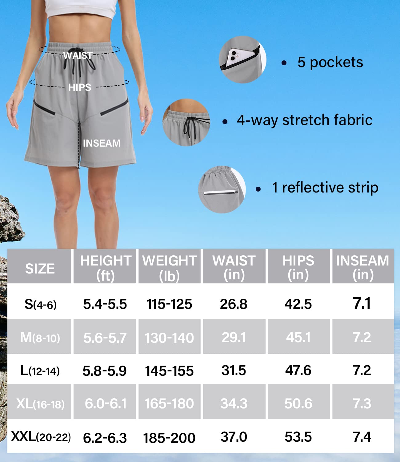 Hiking Shorts Women Quick Dry Athletic Elastic High Waisted Shorts Cargo Golf Shorts with Pockets Green XL
