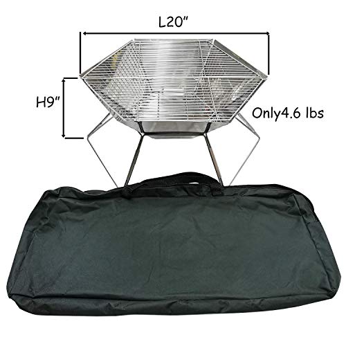 Portable Charcoal Grill Foldable Barbecue Grill with a Package Bag, Small BBQ Grill for Outdoor Stainless Steel - Hexagon