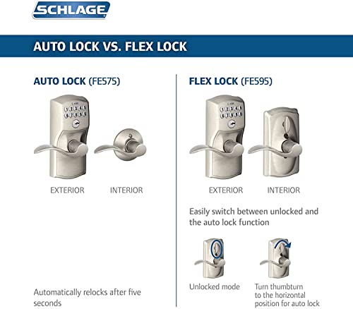 SCHLAGE FE595 PLY 619 LAT Plymouth Keypad Entry with Latitude Lever Flex Lock, Satin Nickel