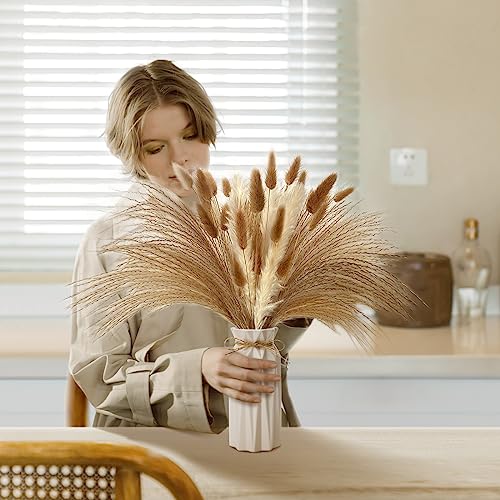 Wemk Pampas Grass with Vase Included, 90Pcs Dried Pampas Grass Decor, Natural Dried Pampas Grass, Fluffy Pampas Grasses for Home Decor Wedding Boho Decor
