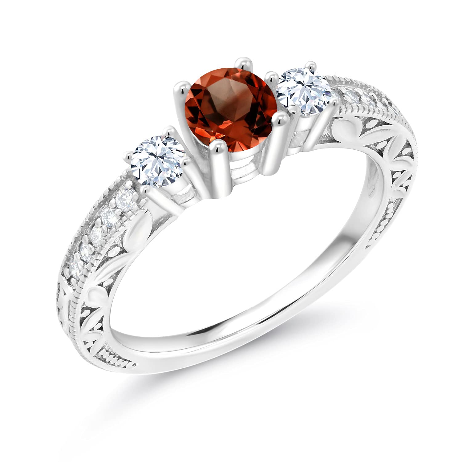 Gem Stone King 925 Sterling Silver Red Garnet 3-Stone Women Ring (1.35 Cttw, Gemstone Birthstone, Available in size 5, 6, 7, 8, 9)