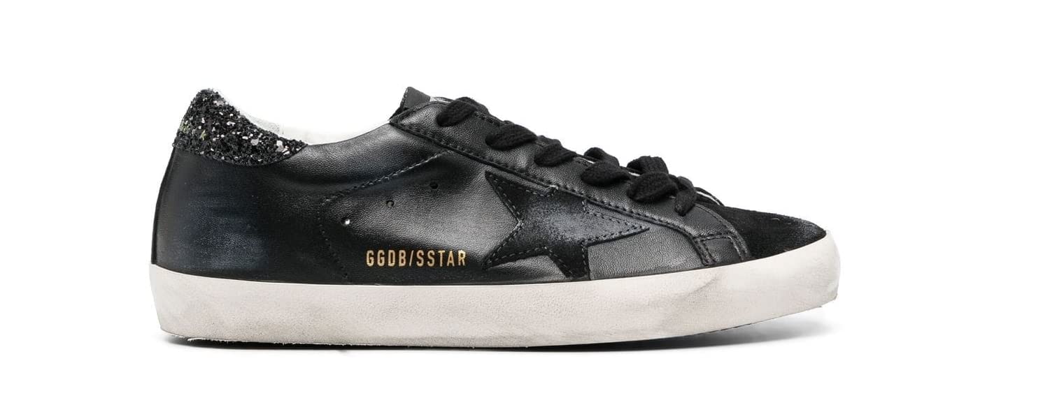 Golden Goose Women's Super-Star Suede Glitter Heel Sneakers, Black, 10 Medium US