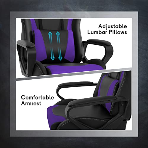 Gaming Chair Office Chair High Back Racing Computer Chair Task PU Desk Chair Ergonomic Swivel Rolling Chair with Lumbar Support for Home Office (Black, NYG)
