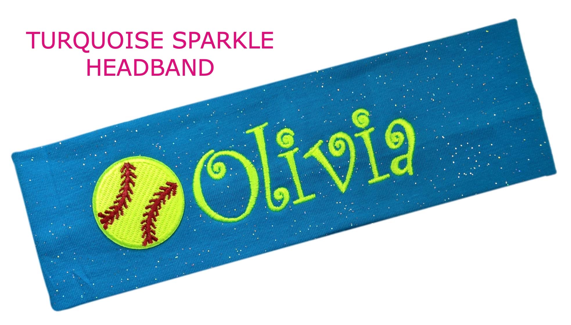 Funny Girl Designs Personalized Embroidered Softball Patch Cotton Stretch Headband Your Custom Colors and Player Name
