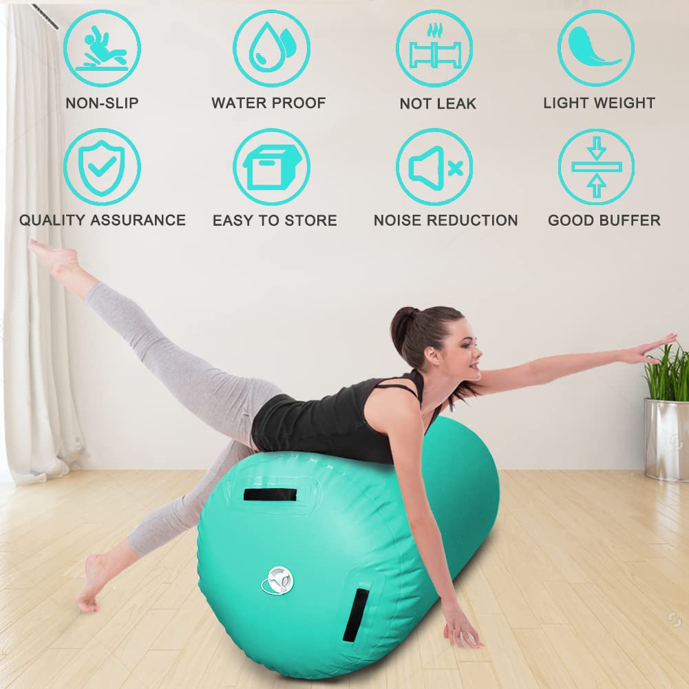 GLANT Air Mat Tumble Track AirSpot - Gymnastics Training Springboard - Round Inflatable Springboard (Air Roller-Mint GREEN(WIth Pump), (Diam)23.6in*(H)39.4in)