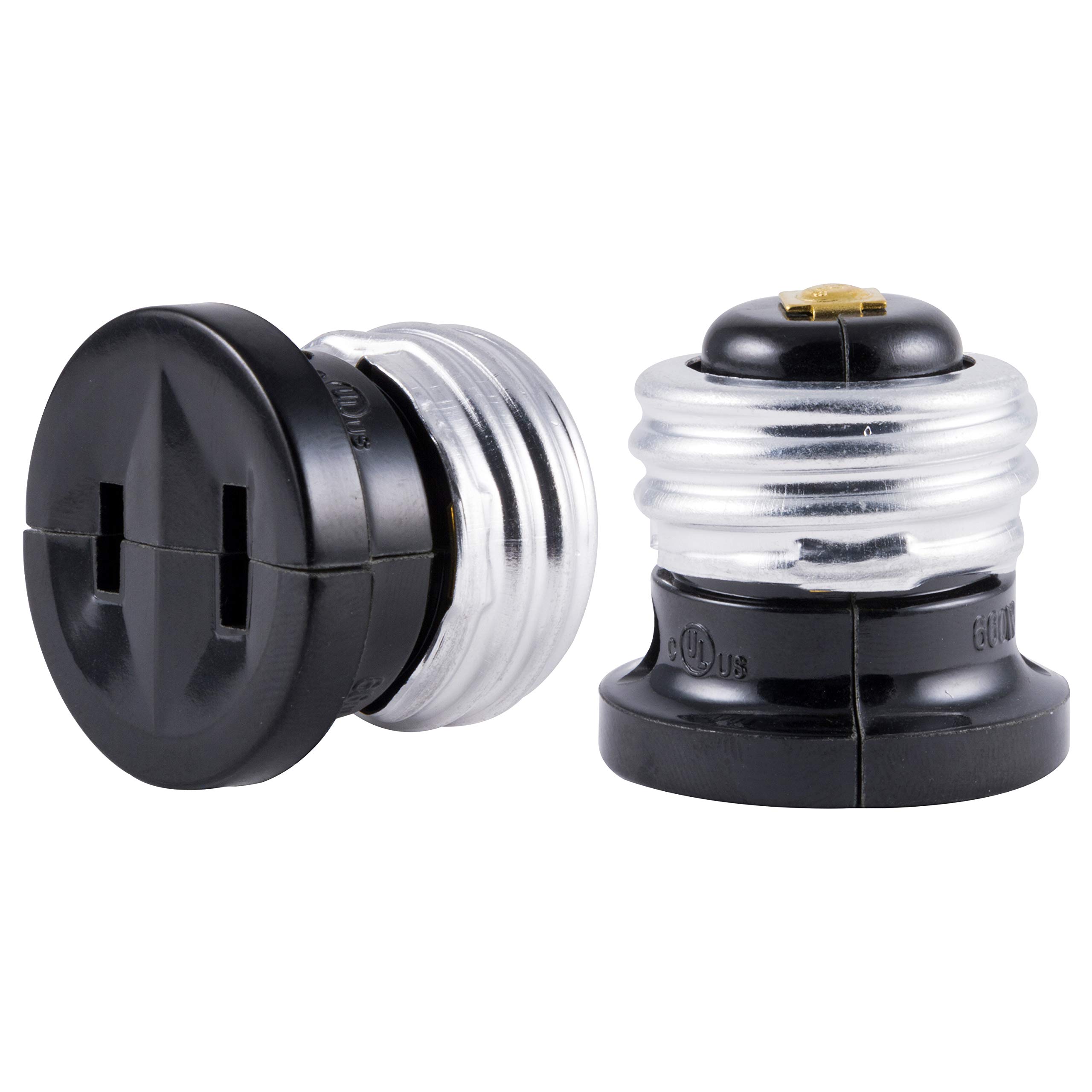 General Electric, 2 Pack, Black, Power Gear Polarized Handy Plug, Convert Light Bulb Socket to Outlet Adapter, 2-Prong, Easy to Install, UL Listed, 54276, 2 Count