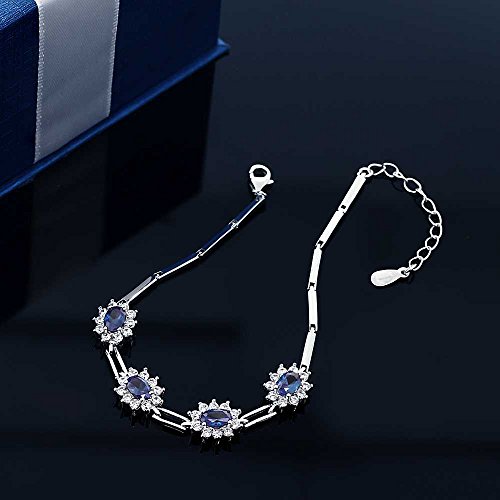 Gem Stone King 925 Sterling Silver Tanzanite Tennis Bracelet For Women (2.36 cttw, Gemstone Birthstone, 7 Inch With 1 Inch Extender)