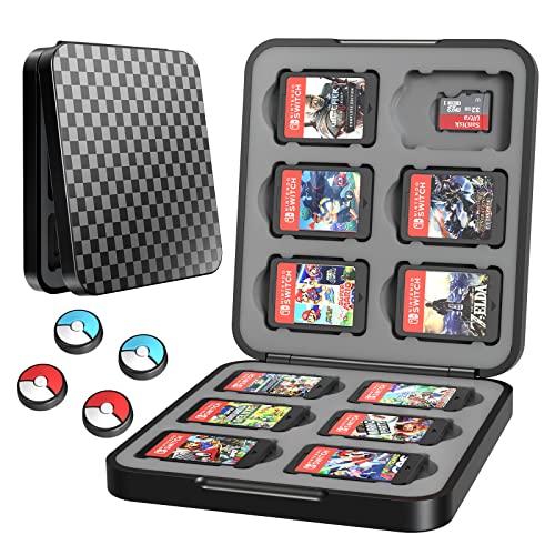 HEYSTOP Game Card Case Compatible with Nintendo Switch Games,12 Slots Storage Protective Box, Slim and Portable Protective Shell Switch Storage Bag with 4 Joy-Con Thumb Gaps, Black
