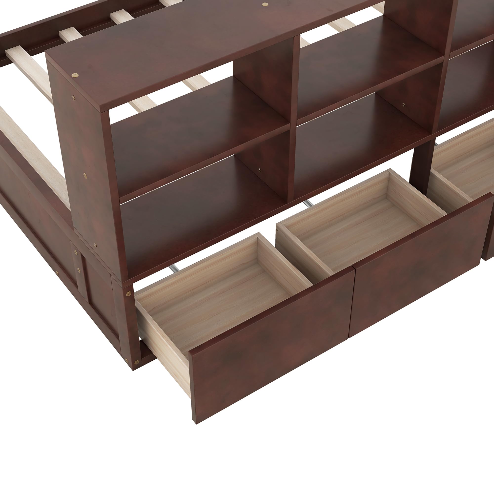 GLORHOME Twin Size Platform Bed with Storage Drawers and Shelves,Wood Bed Frame for Bedroom
