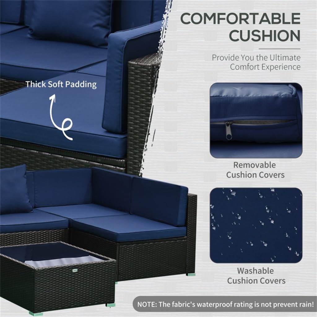 Generic 7-Piece Outdoor Patio Furniture Set with Rattan Wicker for Outdoor Use - Dark Coffee/Blue