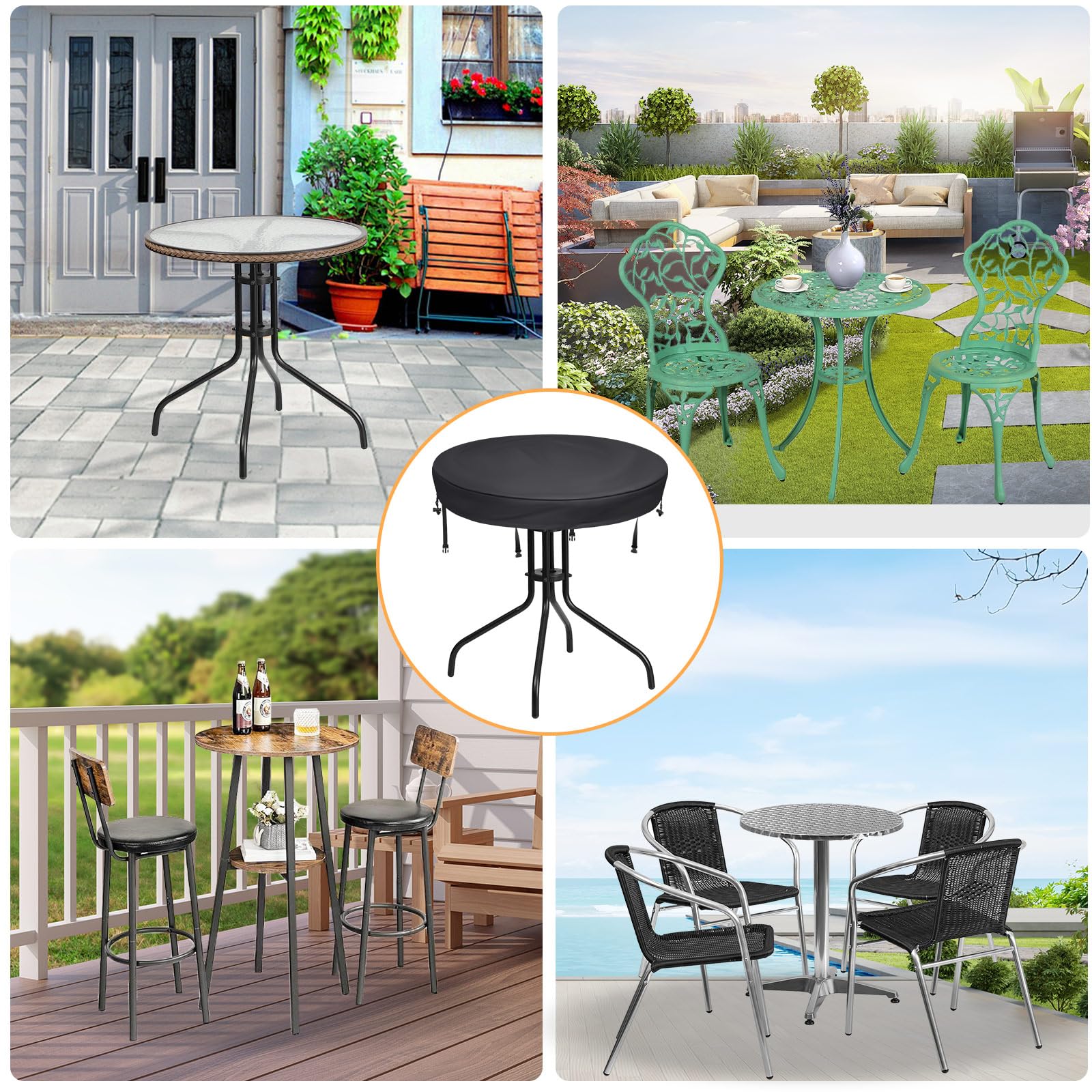 TOHONFOO Round Coffee Table Cover - Waterproof Anti-UV Round Patio Table Cover - Fits Round Outdoor Table Up to 22-24 Inch
