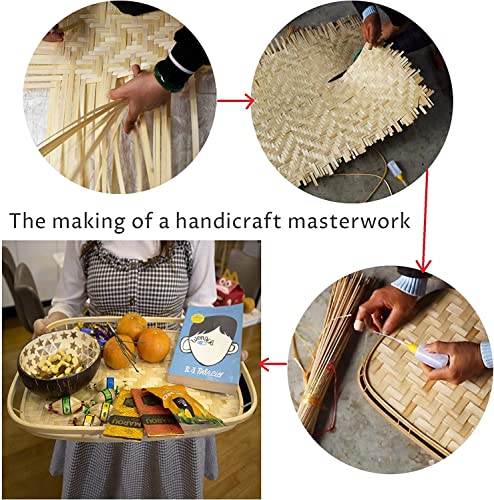 Rectangular Bamboo Wicker Serving Trays with Handles, Handwoven Coffee Trays for Coffee, Breakfast, Bread, Food, Dish and Decorative Trays for Dining Table