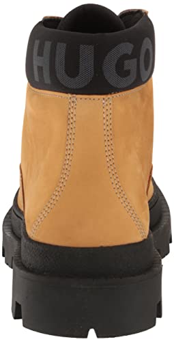 HUGO Mens Bold Back Logo Lace Up Boots Hiking Shoe, Dark Sand, 9 US