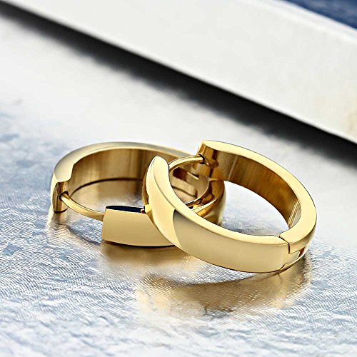 Gem Stone King Stainless Steel Yellow Gold Plated Round Huggies Hoop Earrings (20mm Diameter = 0.78 Inch)