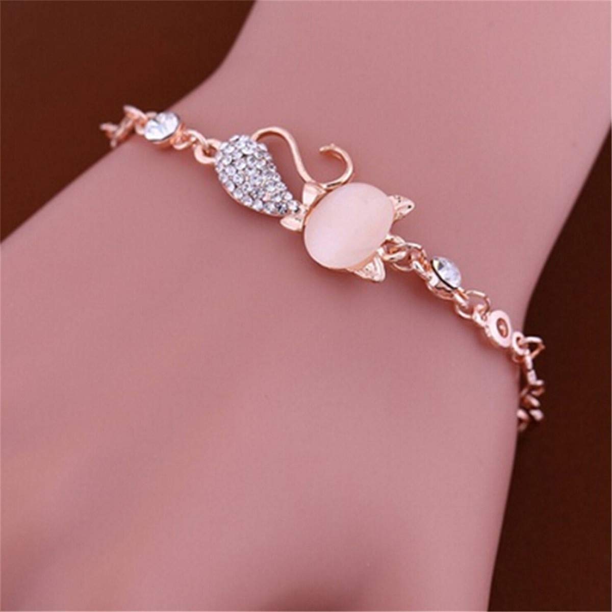 HELPFLOWER CH01 925 Plated Sterling Diamond Bracelet Cat Adjustable Bracelets with Chain Unique Jewelry Present for Women
