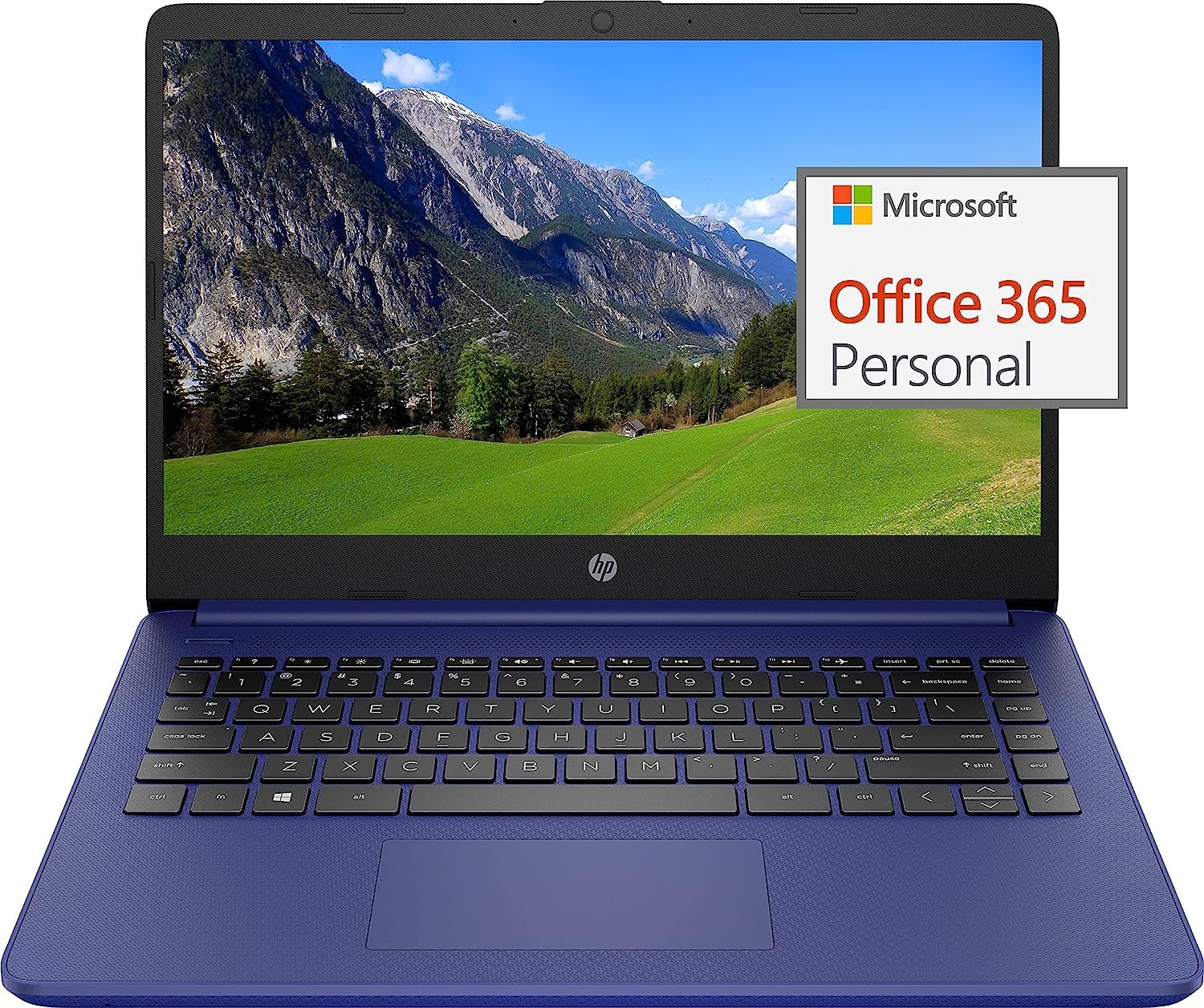 HP 2023 14" Ultral Thin and Light Laptop, Intel Quad-Core N4120, 16GB RAM, 64GB eMMC + 256GB Micro SD Card, Wi-Fi, Bluetooth, Webcam, 1 Year Office 365, Windows 11 Home in S Mode, Blue