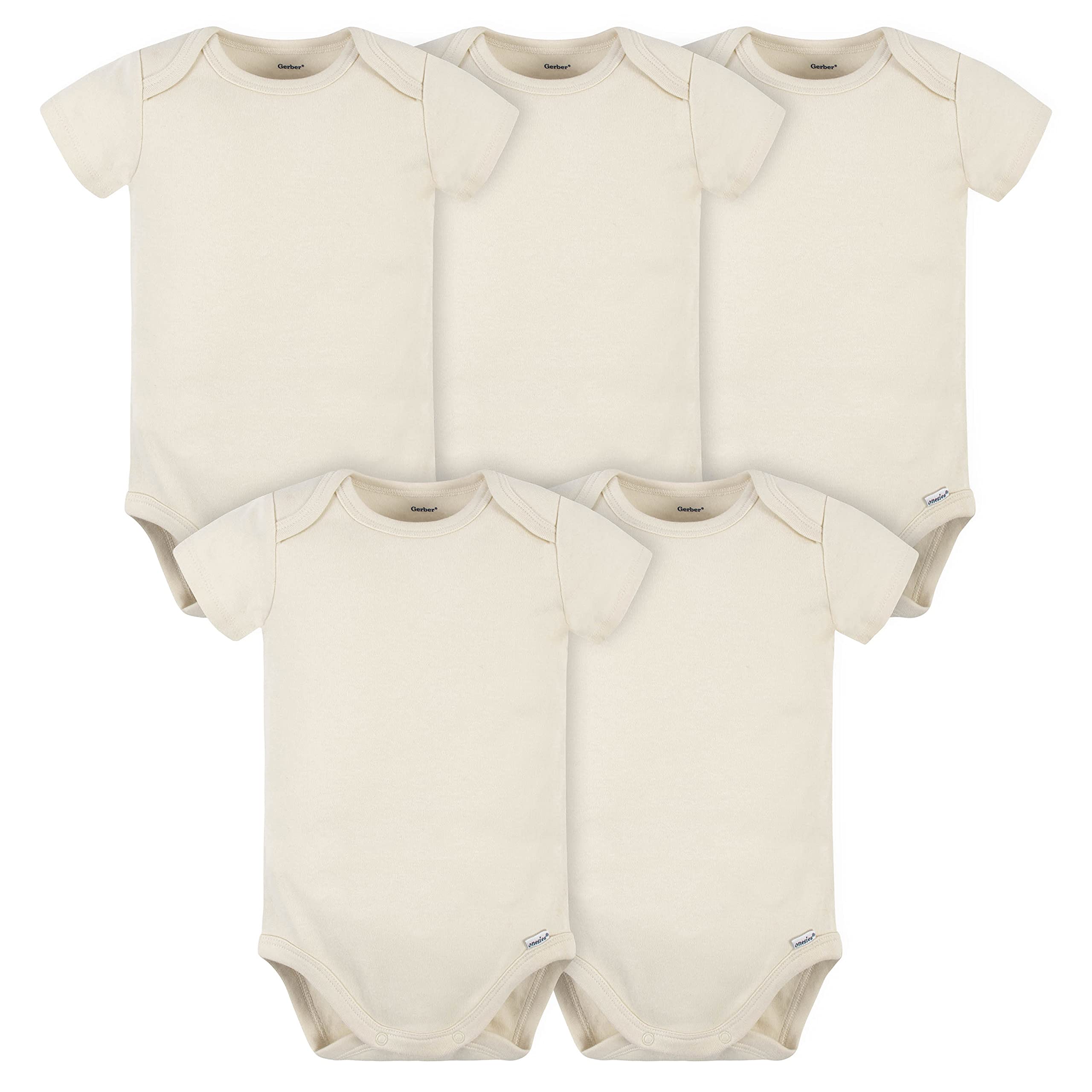 Gerber Baby 5 Pack Onesies Multi-Packs Bundle Interlock 180 gsm, Natural, 3-6 Months US