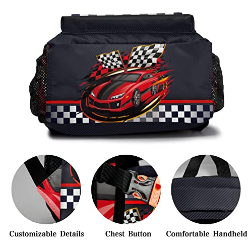 Urcustom Custom Kid Backpack, Race Car Personalized School Bookbag with Your Own Name, Customization Casual Bookbags for Student Girls Boys