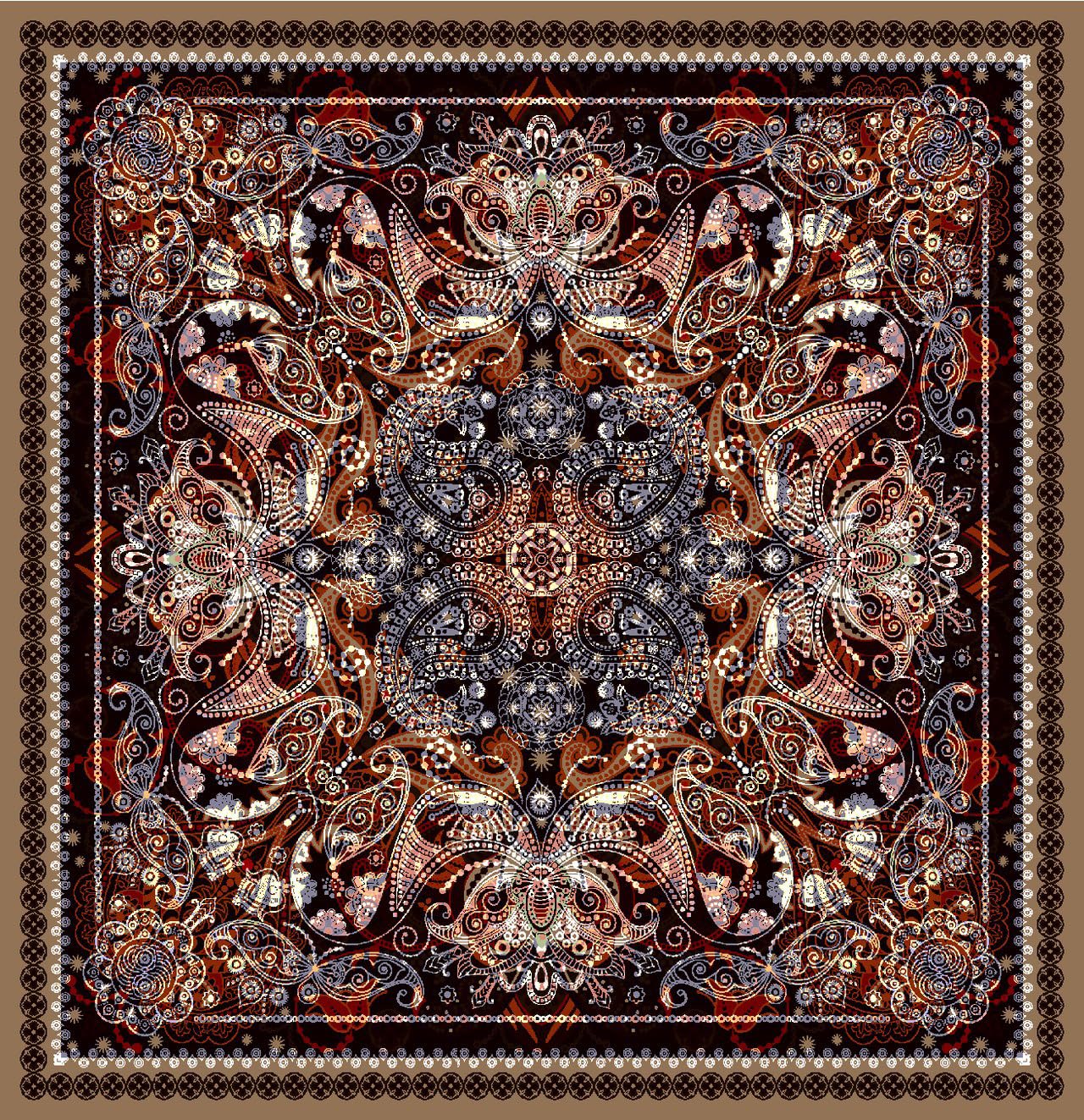 Traditional Vintage Floral Area Rug 6x6 Black Red Paisley Pattern Rug for Living Room Dining Room Washable Lightweight Square Carpet Non Skid Soft Kitchen Bedroom Throw Rugs