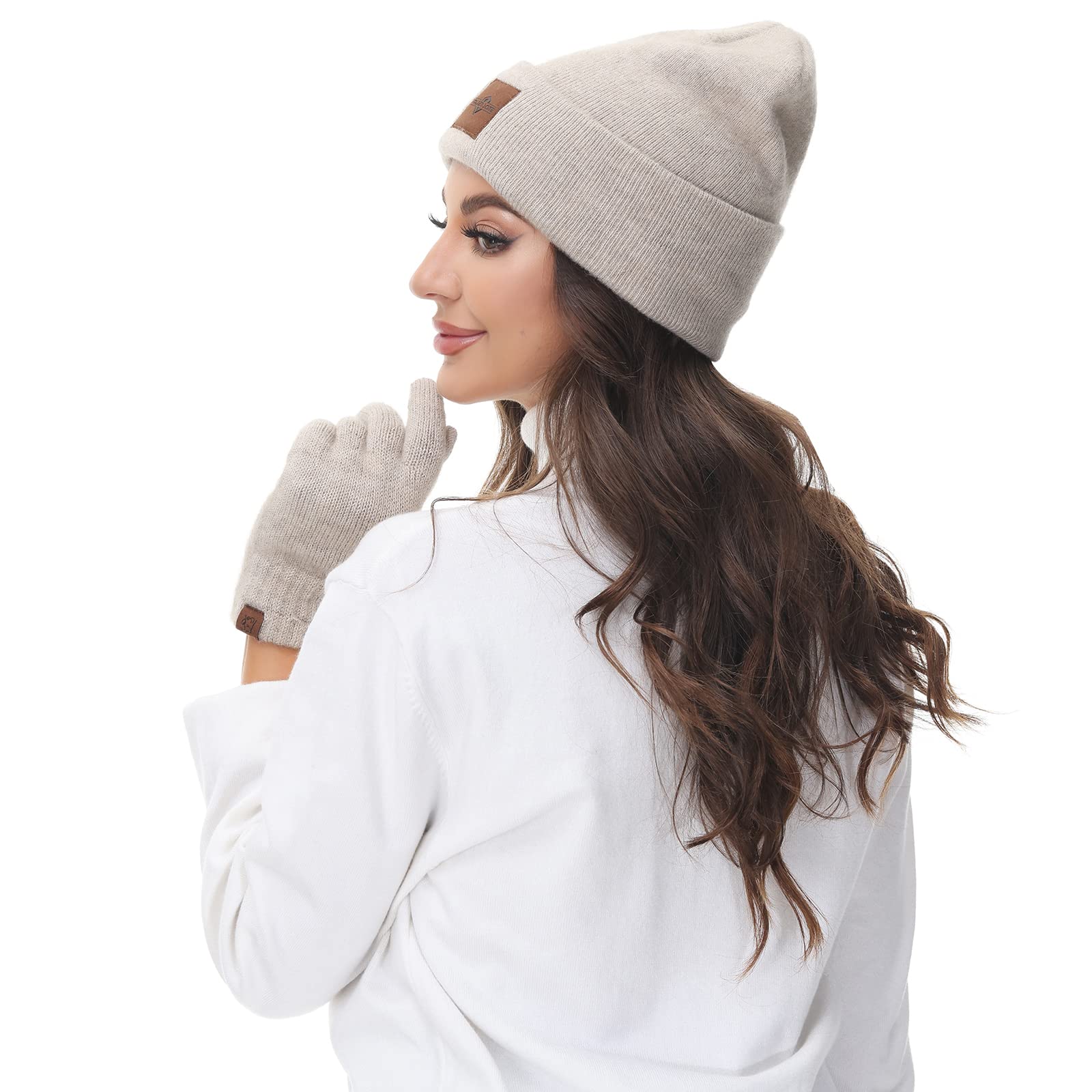 Golden Scute Knit Beanie for Women Men, Slouchy Cable Beanie with Fleece Lining Warm Winter Hat Soft Unisex Skull Cap Khaki