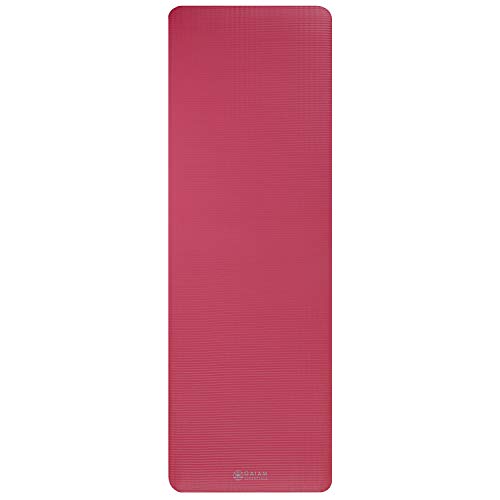 Gaiam Essentials Thick Yoga Mat Fitness & Exercise Mat with Easy-Cinch Carrier Strap, Pink, 72"L X 24"W X 2/5 Inch Thick