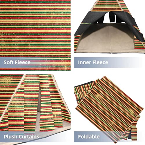 Y-DSIWX Guinea Pig Hideout Cozy Hamster House Cave for Bunny Chinchilla Hedgehog Small Animal Vintage Red Green Yellow Stripes Xmas