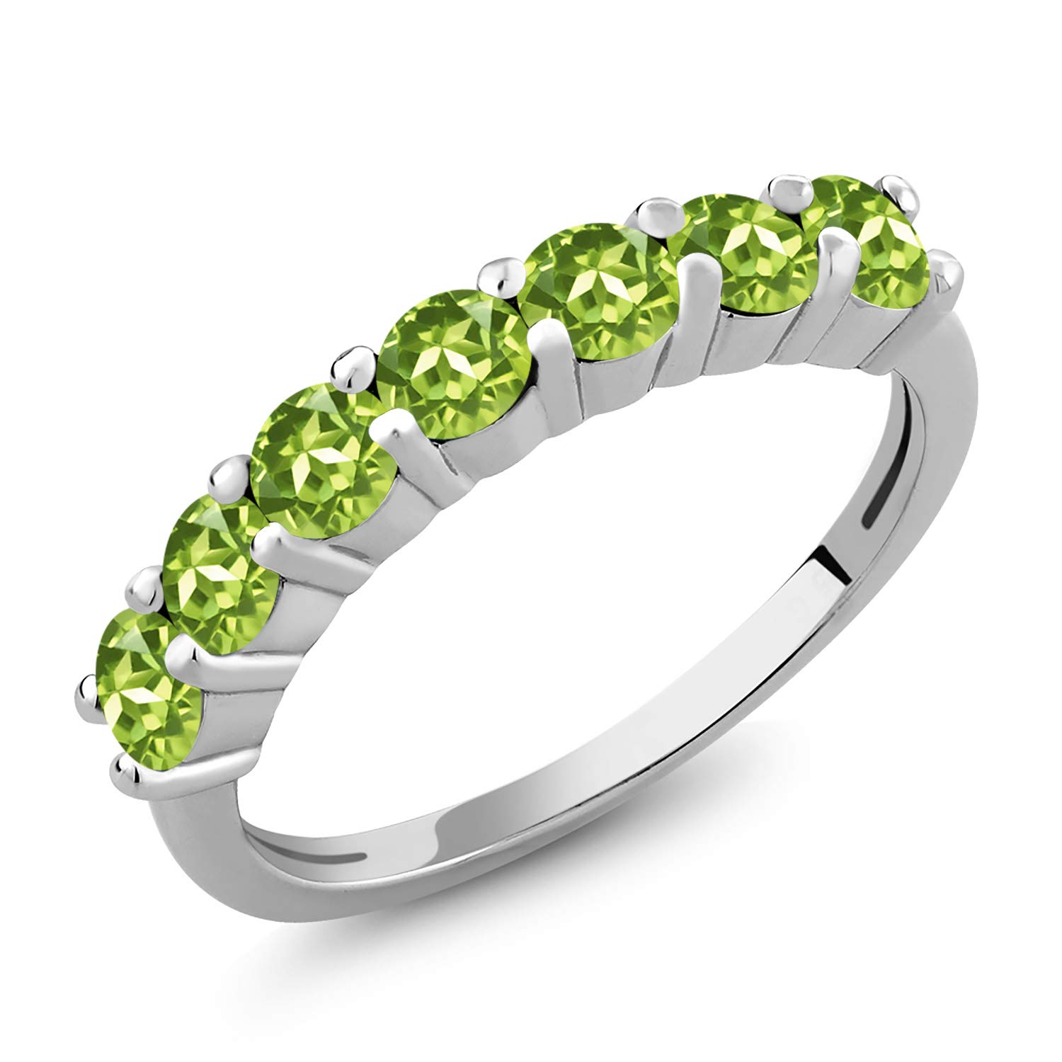 Gem Stone King 925 Sterling Silver Green Peridot Women Anniversary Ring (1.26 Cttw, Round Gemstone Birthstone, Available in size 5, 6, 7, 8, 9)